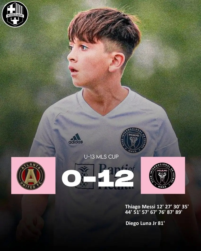Thiago Messi marcó once goles en el triunfo del Inter Miami Sub 13